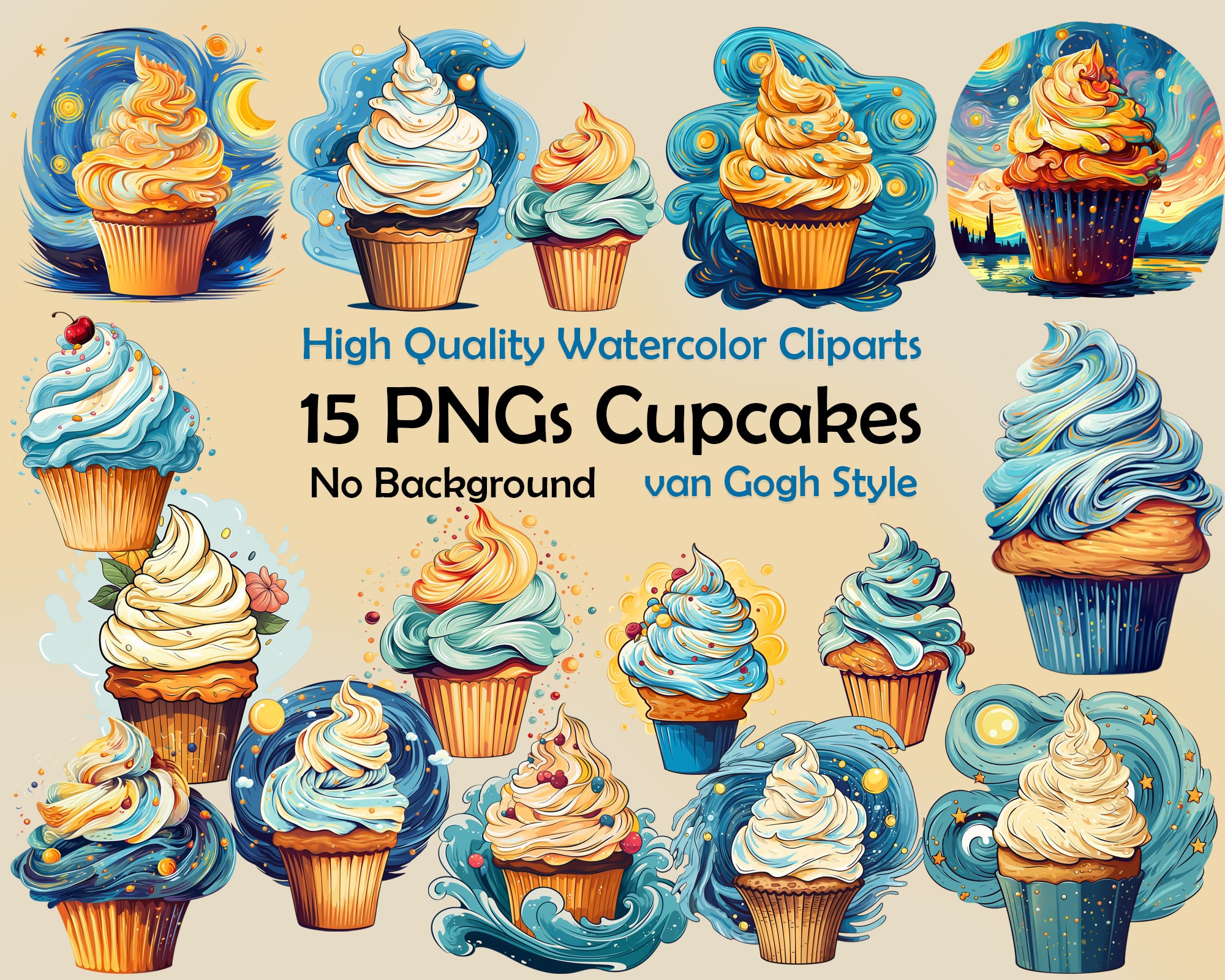 Watercolor Sweets Clipart, Ice Cream Clipart, Watercolor Cupcake ...