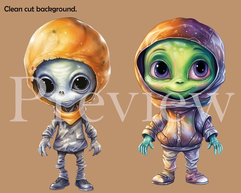 Watercolor Cute Alien Clipart Ufo PNG Funny Aliens Digital Art ...