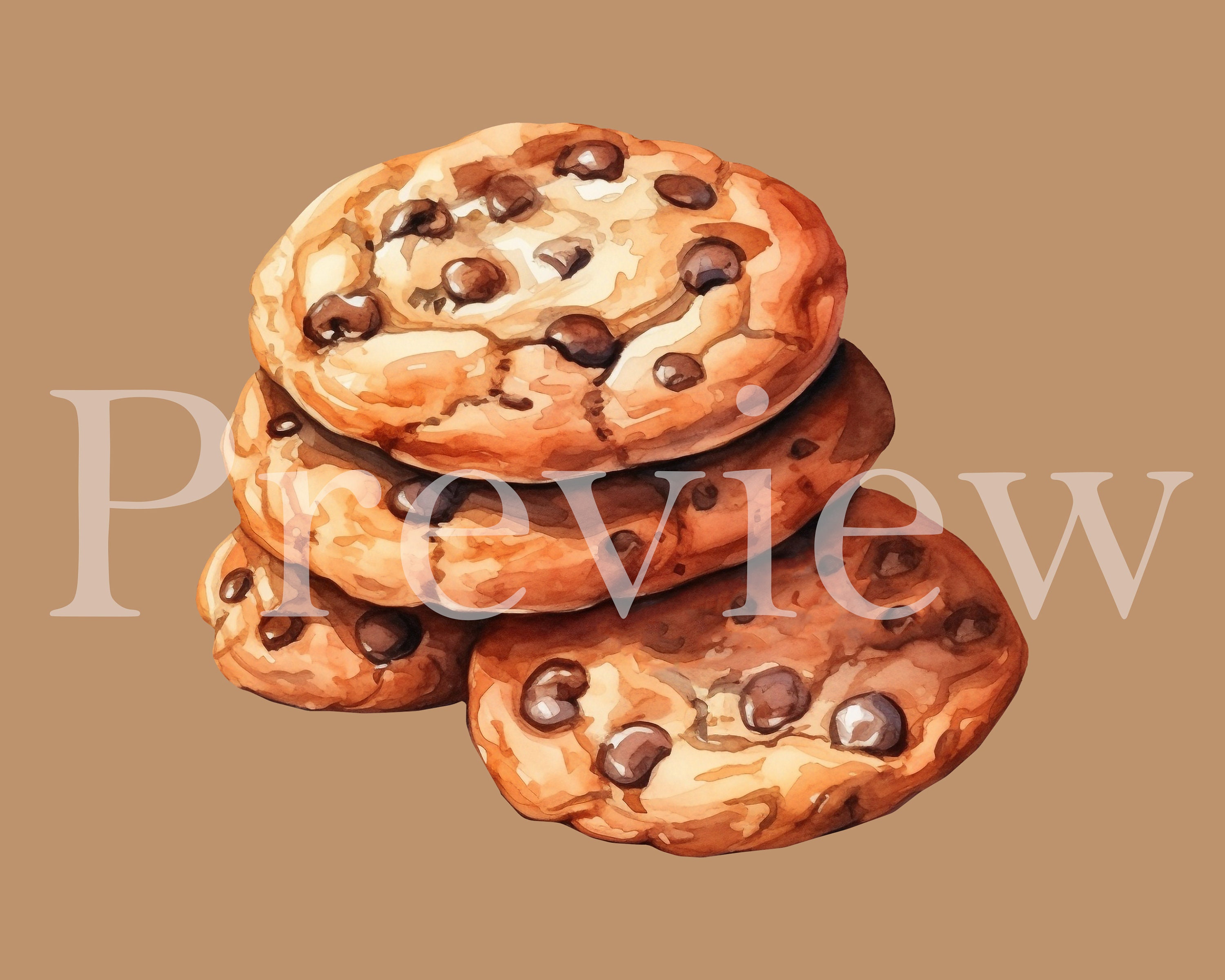Watercolor Chocolate Chip Cookies Clipart Tasty Desserts PNG - Etsy