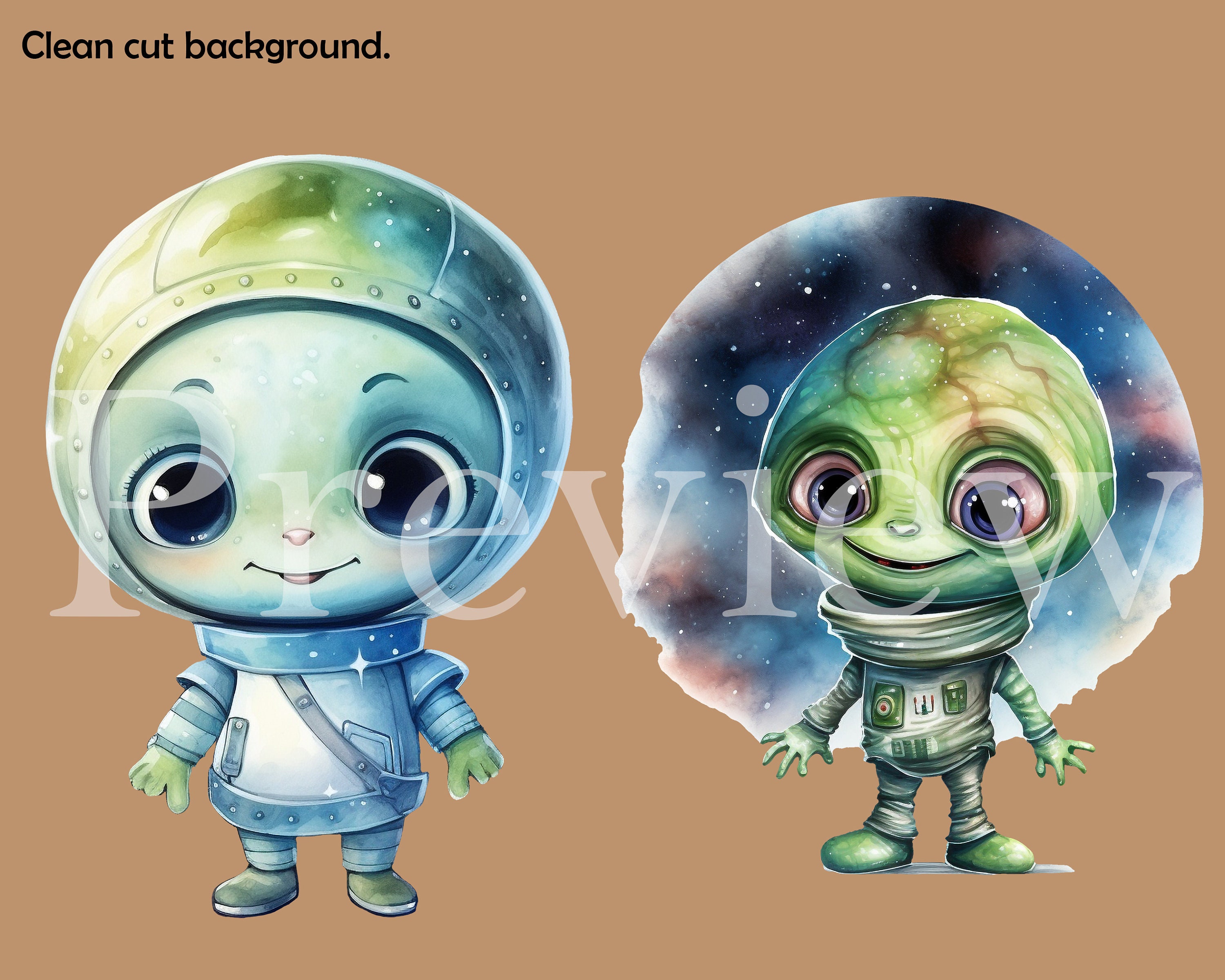 Watercolor Cute Alien Clipart Ufo PNG Funny Aliens Digital Art ...