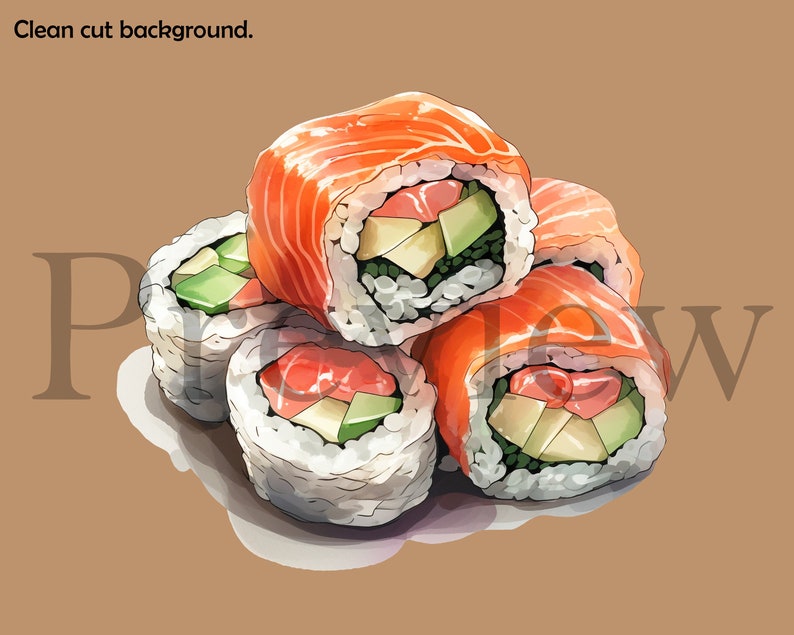 Watercolor Sushi Clipart Japanese Food PNG Digital Art Uramaki Maki ...