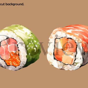 Watercolor Sushi Clipart Japanese Food PNG Digital Art Uramaki Maki ...