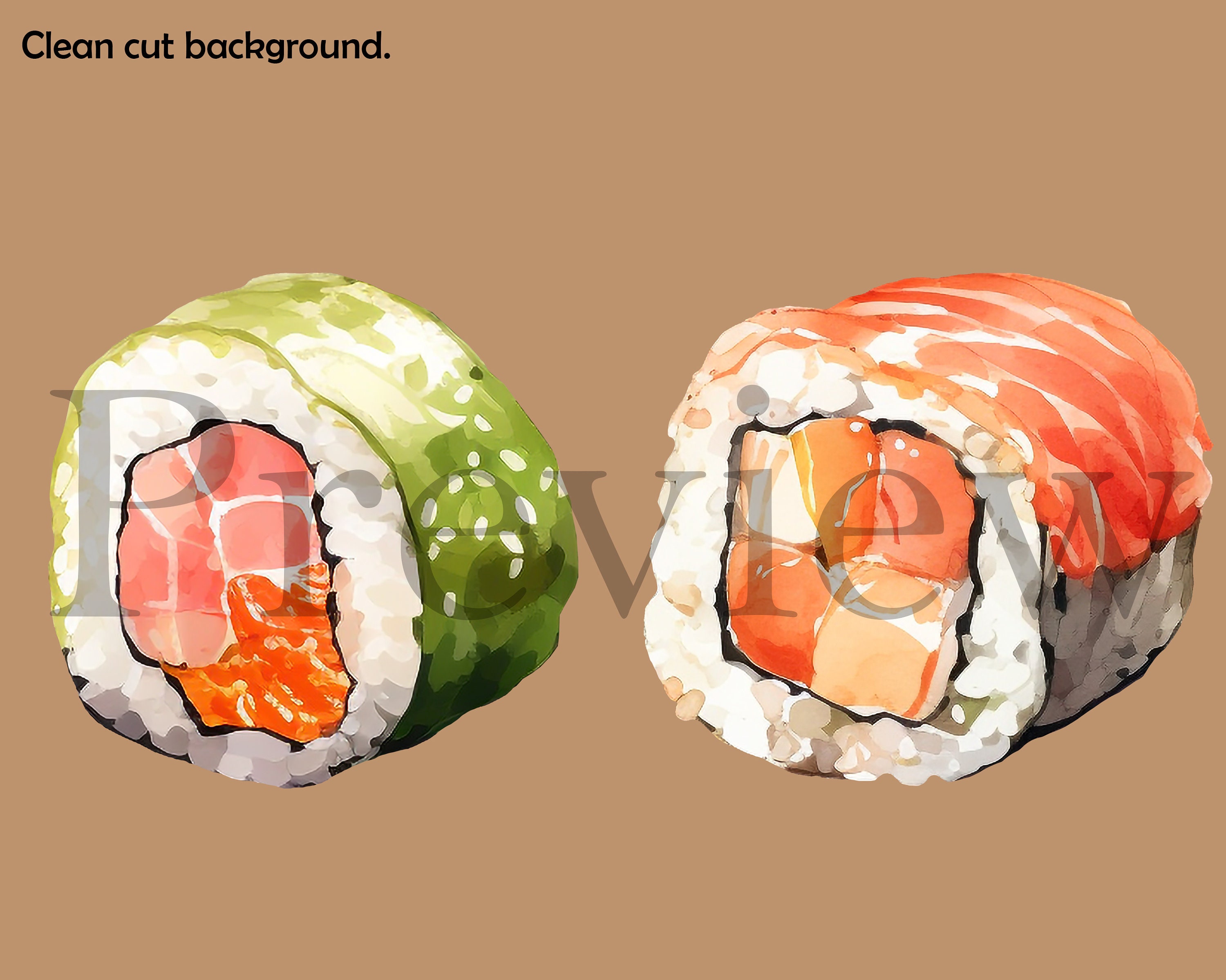 Watercolor Sushi Clipart Japanese Food PNG Digital Art Uramaki Maki ...