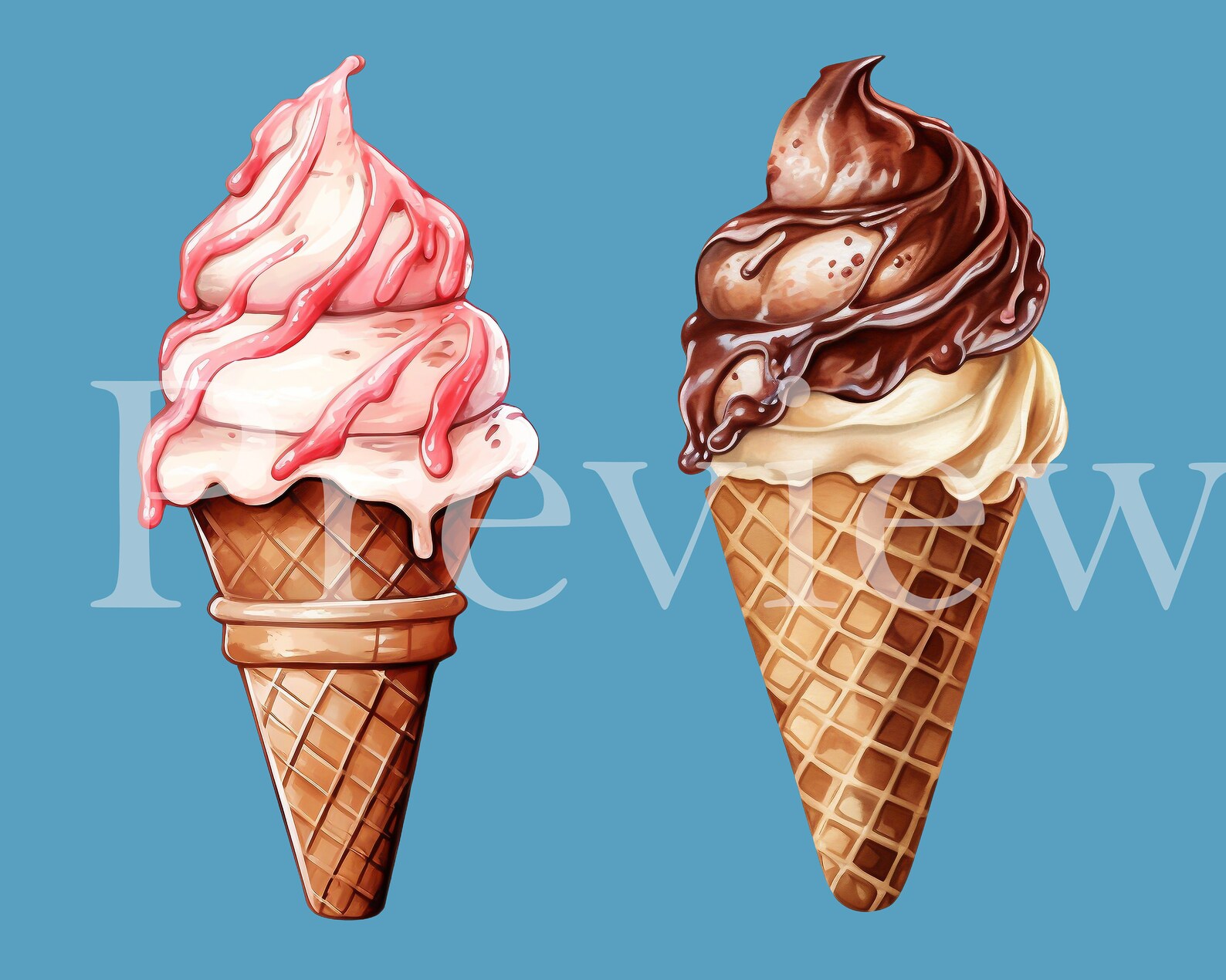 Watercolor Ice Cream Clipart Bundle, Ice Cream PNG, Ice Cream Cone ...