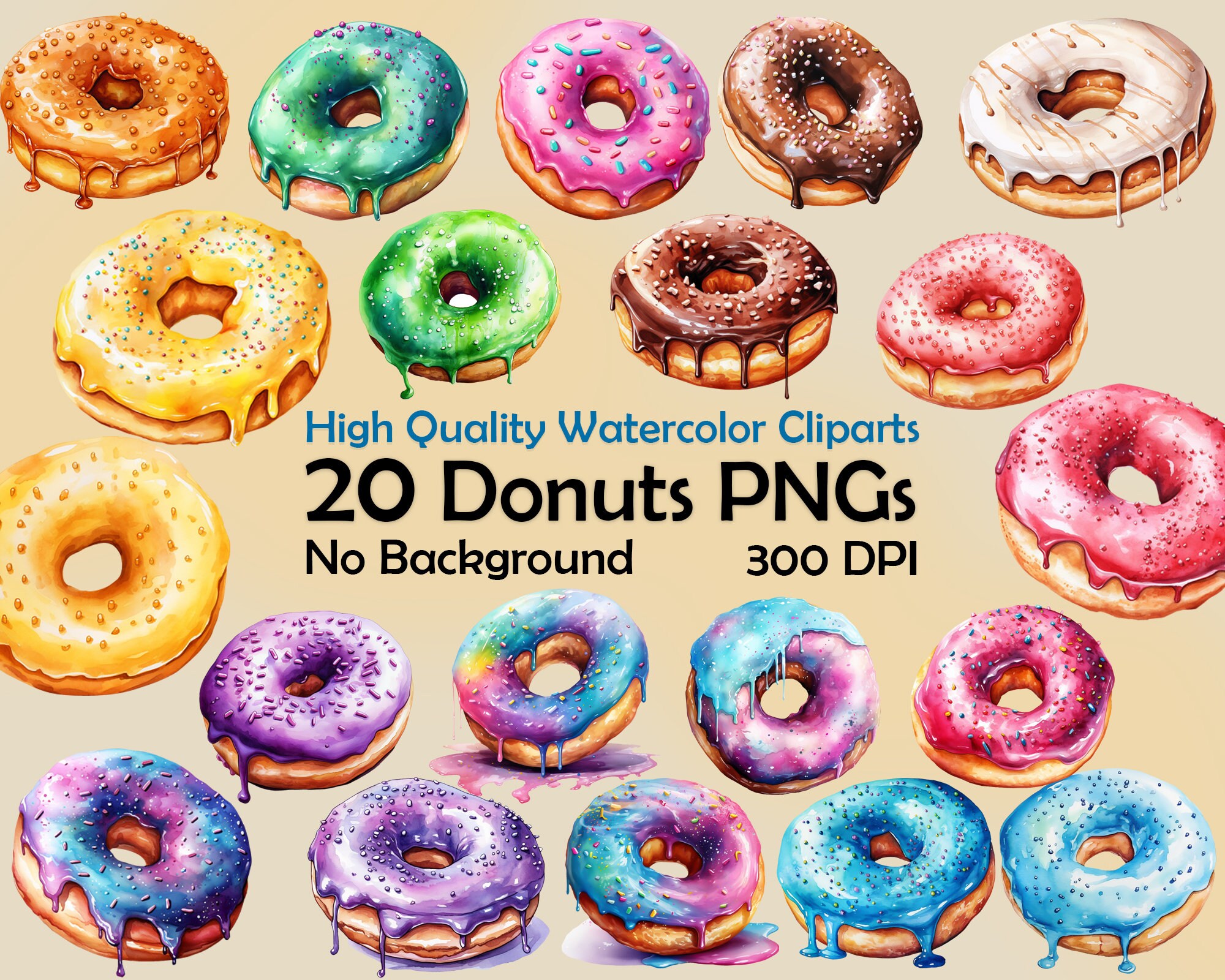 Sweet Treats Watercolor Clipart Bundle Tasty Desserts PNG Ice Cream ...