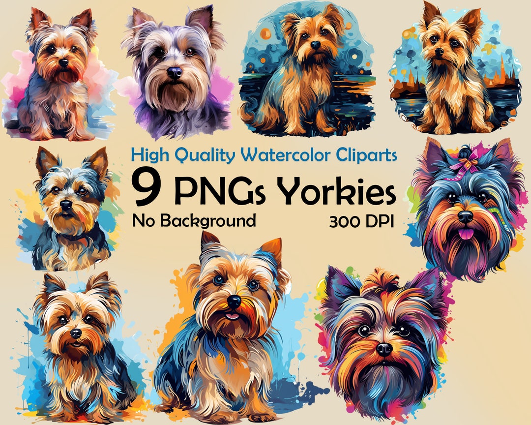 Watercolor Yorkie Clipart Bundle, Dogs PNG, Watercolor Yorkie PNG, Yorkie Digital Download ...