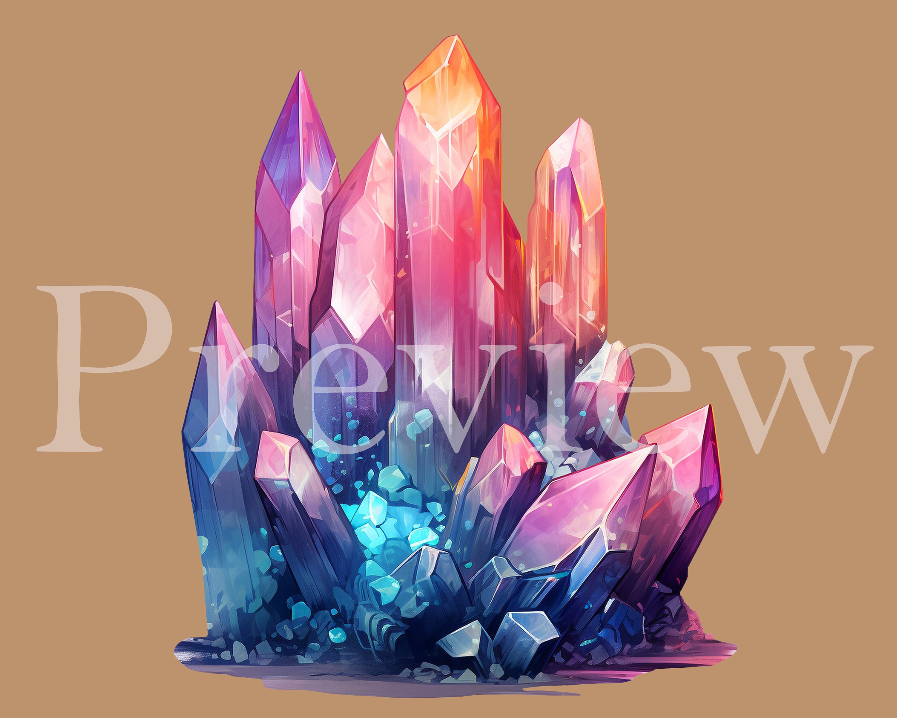Watercolor Fairy Crystals Clipart Pastel Magic Raw Crystal PNG Instant ...