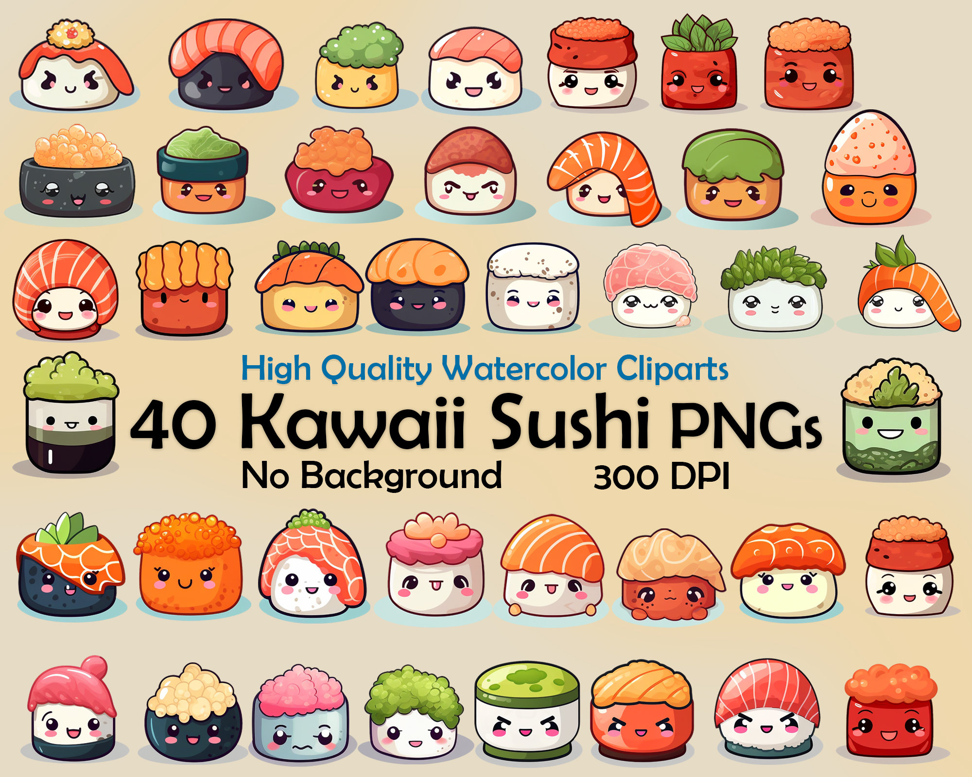 40 Wakaii Sushi Clipart Cute Japanese Food PNG Tempura Nigiri - Etsy ...