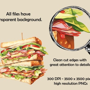 Watercolor Sandwiches PNG Bundle, Breakfast PNG Digital Download ...