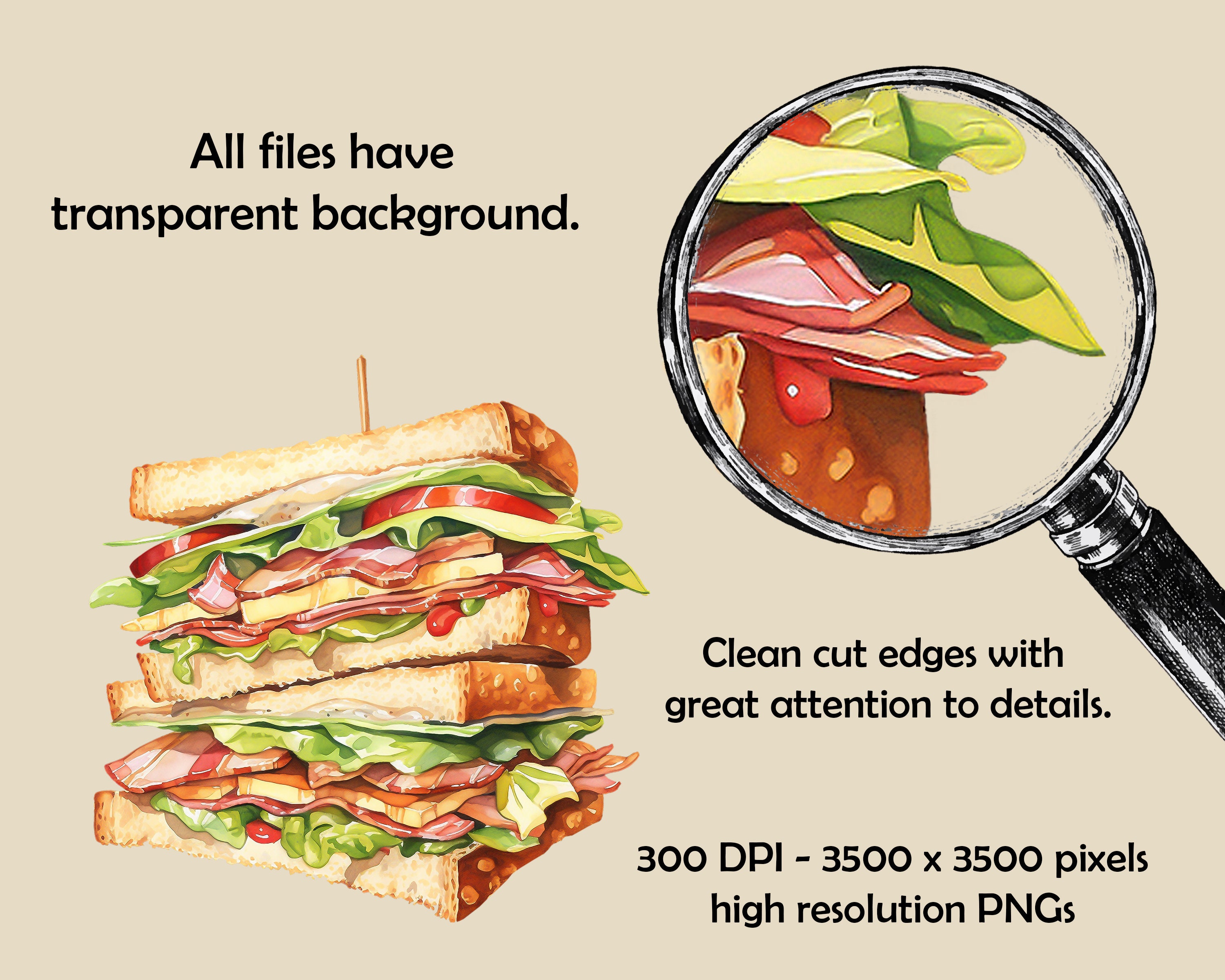 Watercolor Sandwiches PNG Bundle, Breakfast PNG Digital Download ...