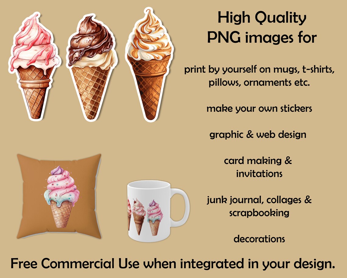 Watercolor Ice Cream Clipart Bundle, Ice Cream PNG, Ice Cream Cone ...