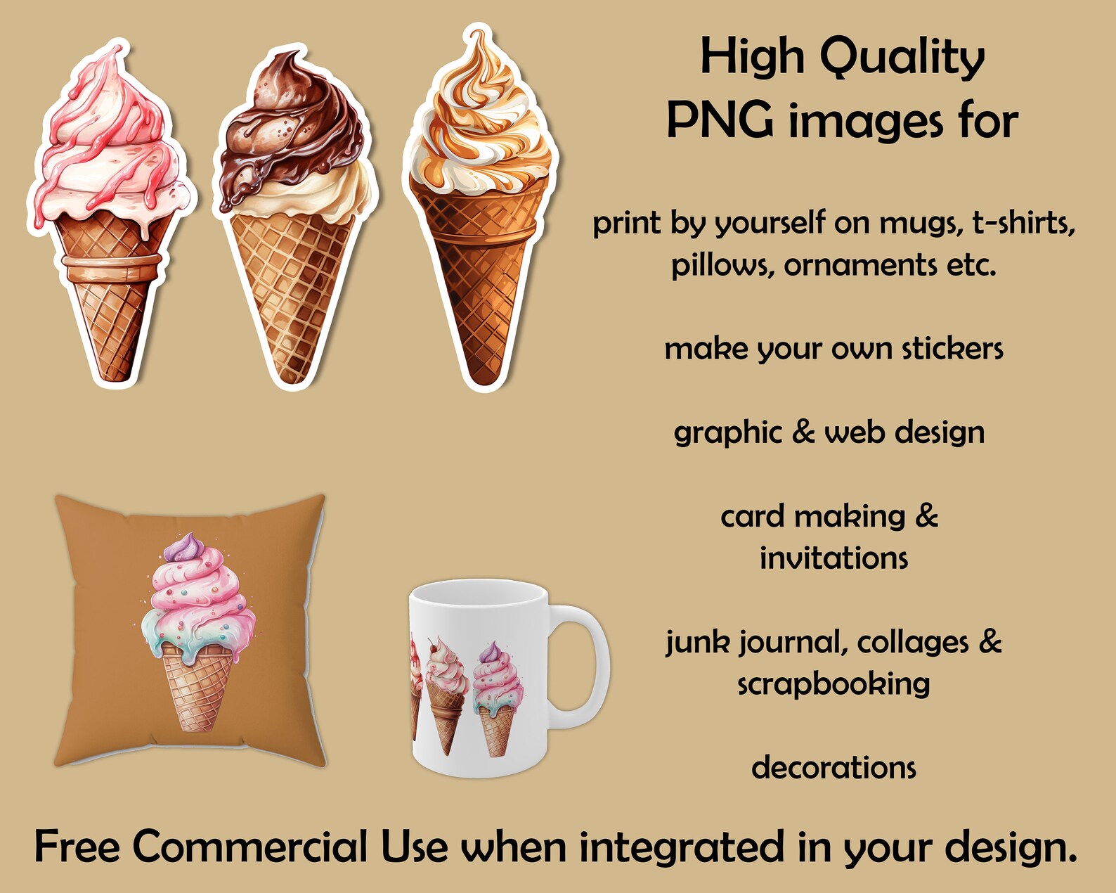 Watercolor Ice Cream Clipart Bundle, Ice Cream PNG, Ice Cream Cone ...