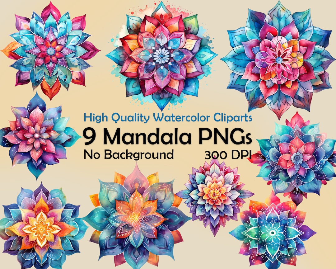 Watercolor Floral Mandala Clipart Colorful Flower PNG Abstract ...