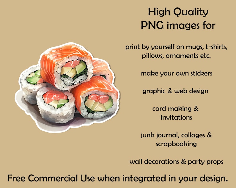Watercolor Sushi Clipart Japanese Food PNG Digital Art Uramaki Maki ...
