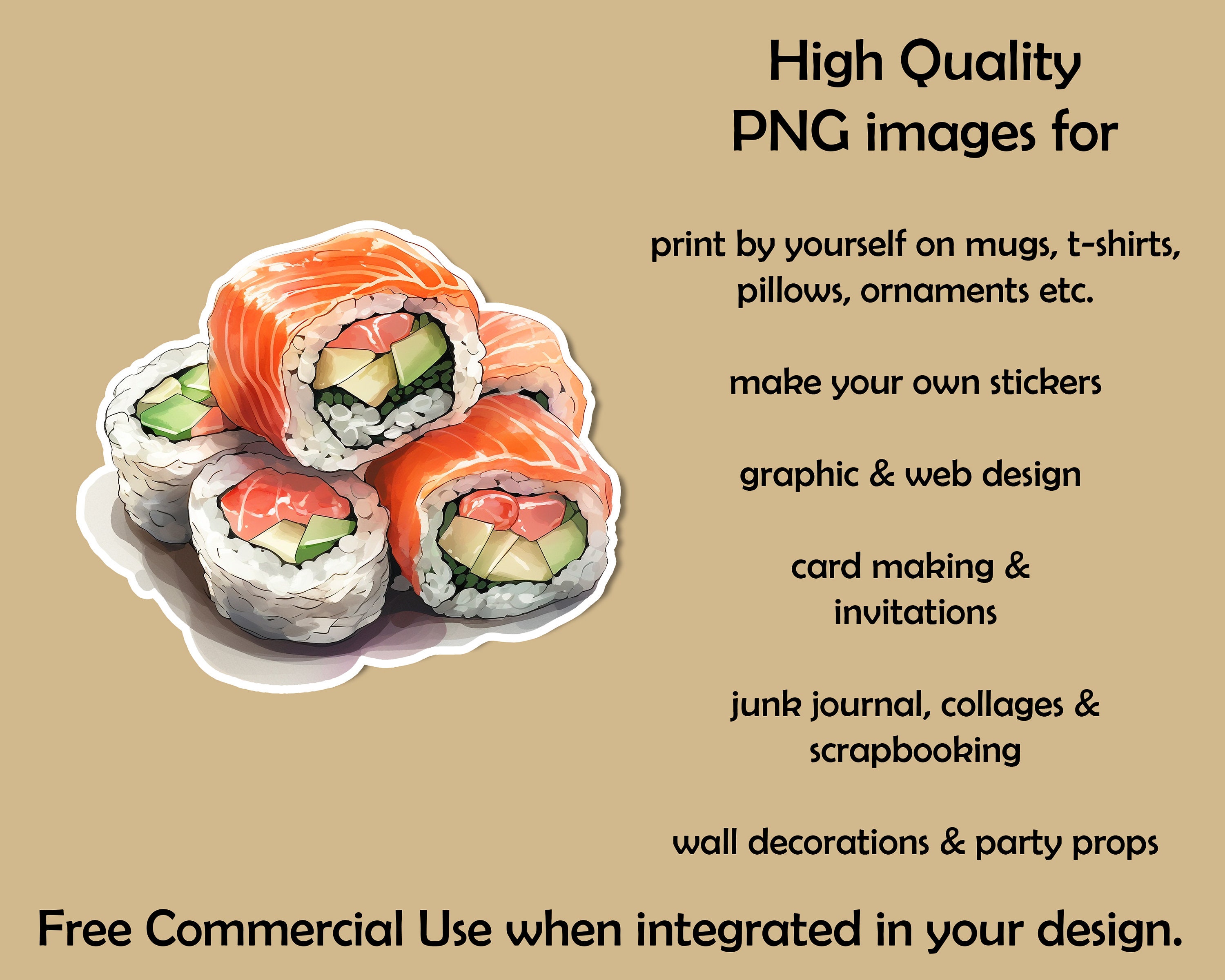 Watercolor Sushi Clipart Japanese Food PNG Digital Art Uramaki Maki ...