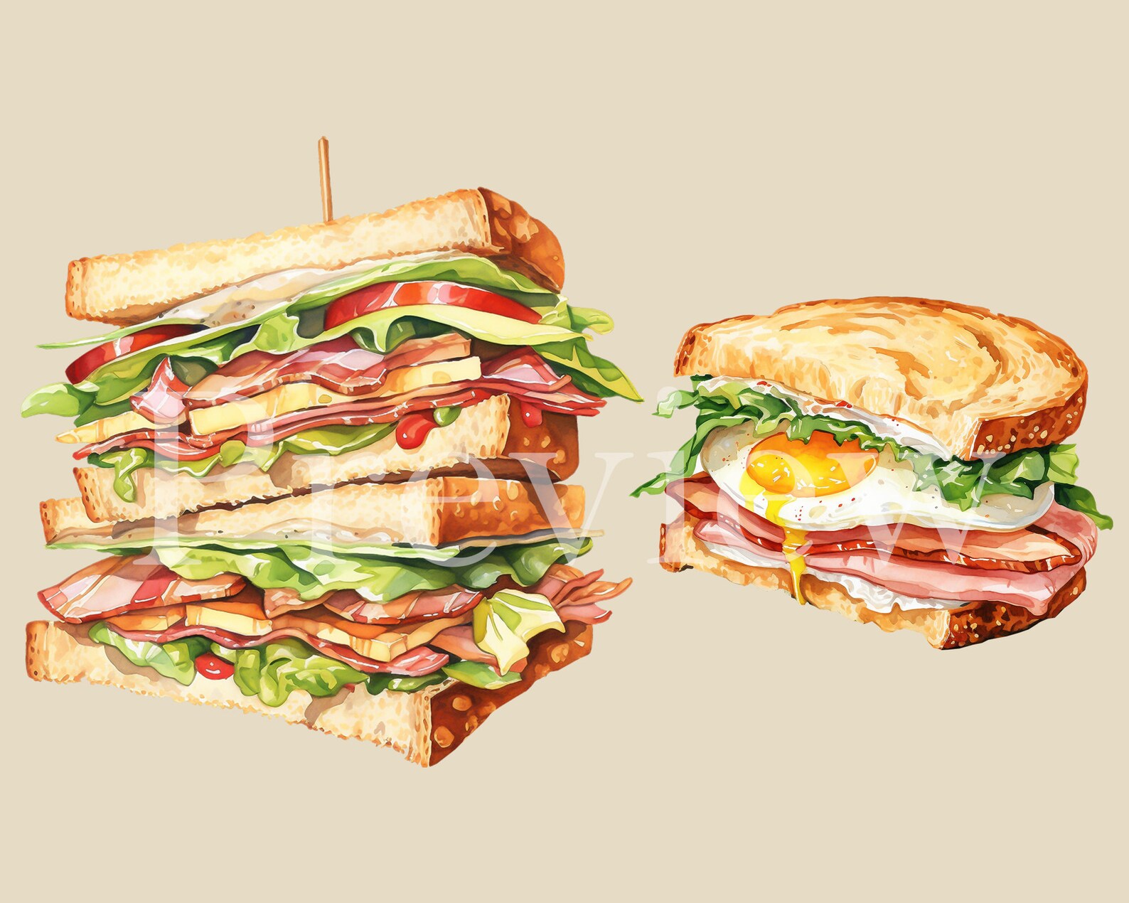 Watercolor Sandwiches PNG Bundle, Breakfast PNG Digital Download ...
