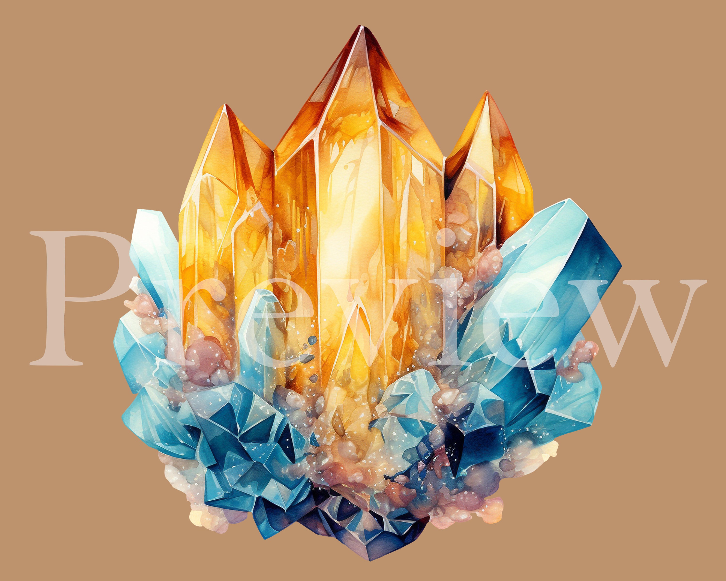 Watercolor Fairy Crystals Clipart Pastel Magic Raw Crystal PNG Instant ...