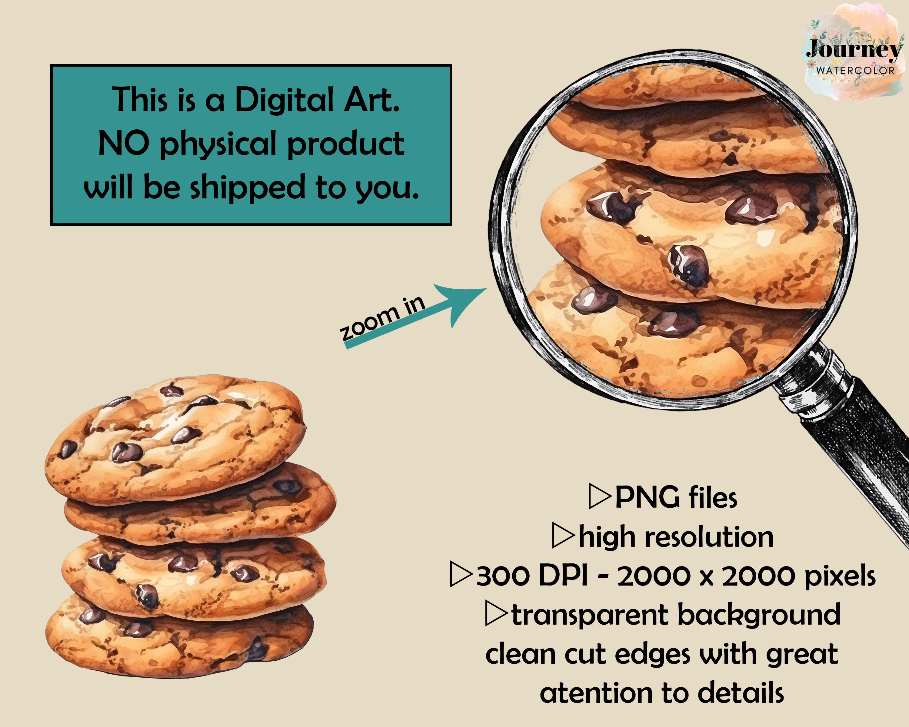 Watercolor Chocolate Chip Cookies Clipart Tasty Desserts PNG Instant ...