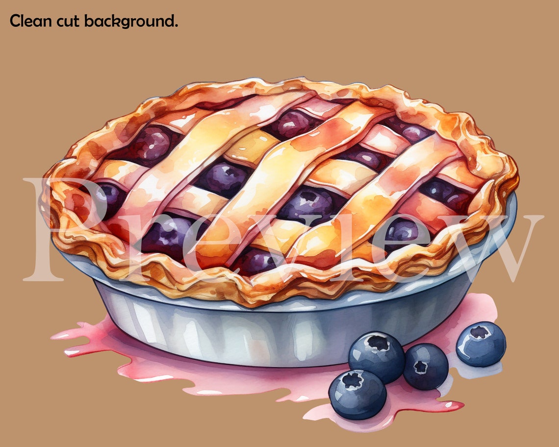 Watercolor Pies Clipart Dessert PNG Pumpkin Lemon Blueberry Strawberry ...