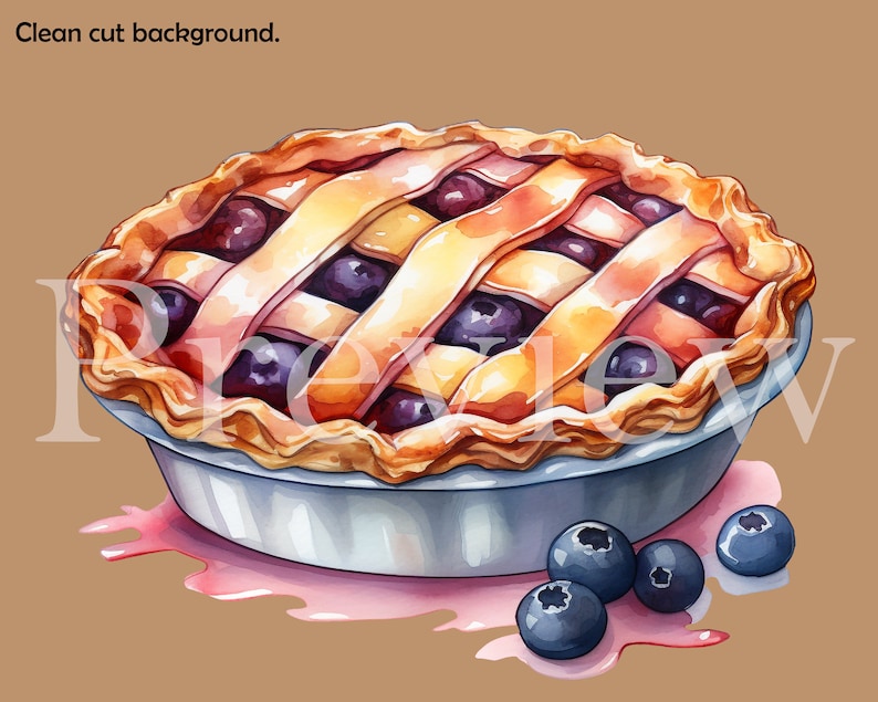 Watercolor Pies Clipart Dessert PNG Pumpkin Lemon Blueberry Strawberry ...