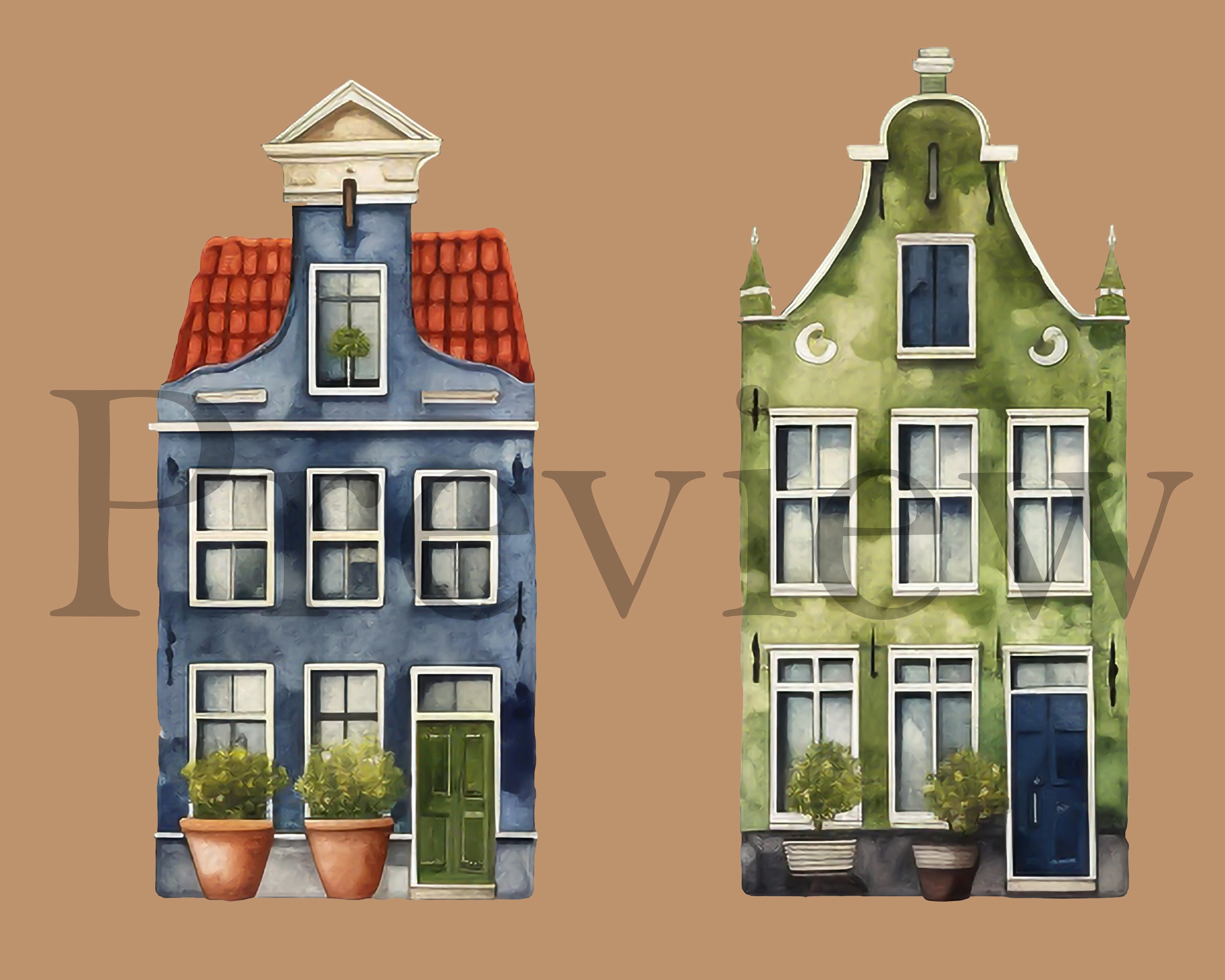 Watercolor Dutch Houses Clipart Amsterdam Colorful Buildings PNG ...