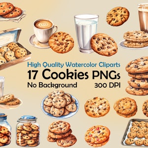 Watercolor Chocolate Chip Cookies Clipart Tasty Desserts PNG Instant ...