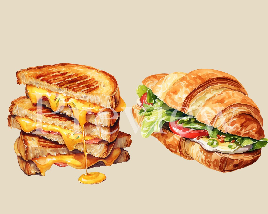 Watercolor Sandwiches PNG Bundle, Breakfast PNG Digital Download ...