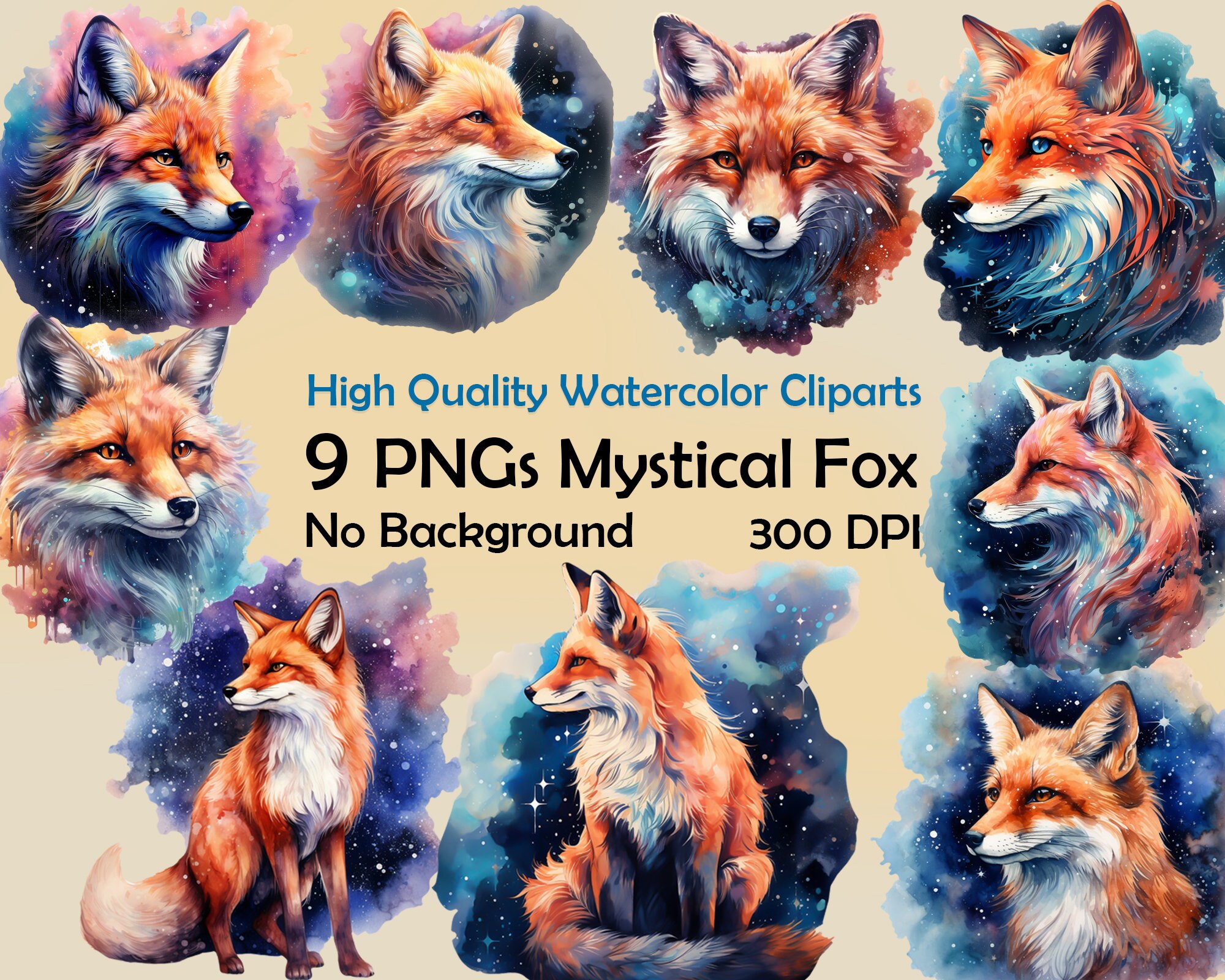 Mystical Fox Clipart Fantasy Illustration Watercolor Woodland Animal ...