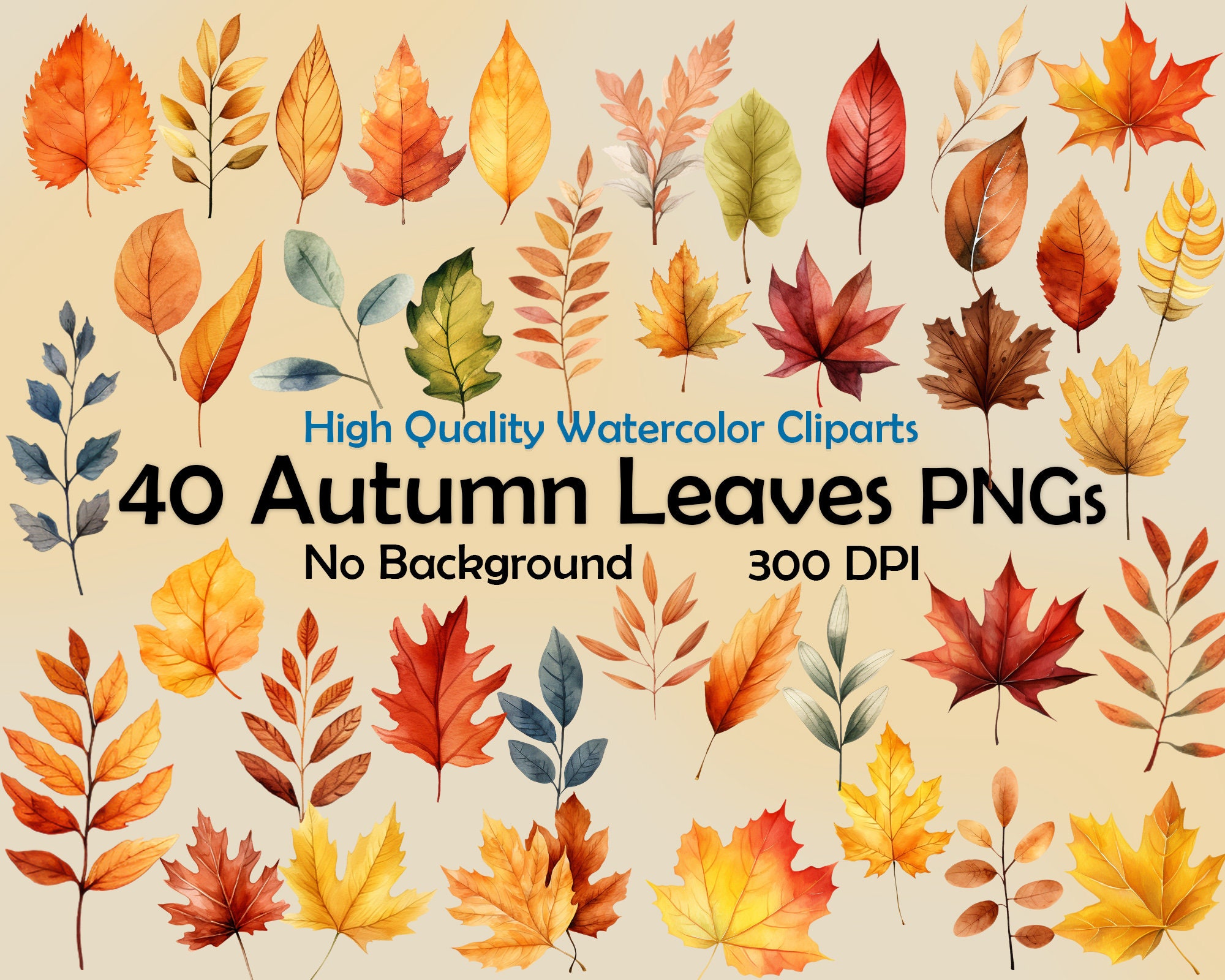 Autumn Leaves Clipart Watercolor Leaf PNG Digital Art Fall Foliage ...
