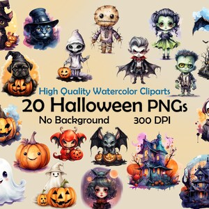 Watercolor Cute Halloween Clipart Monsters PNG Digital Art, NO ...