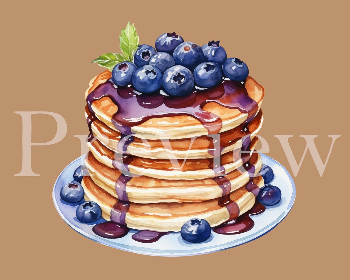 Watercolor Pancakes Clipart Breakfast Illustration PNG Food - Etsy