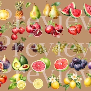Watercolor Fruits Clipart Exotic Summer Fresh Fruits PNG Lemon ...