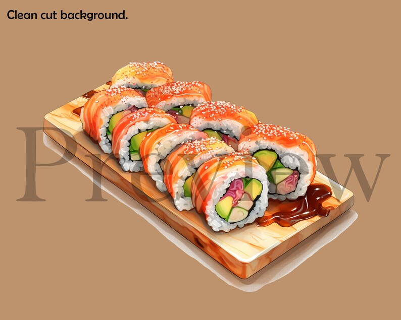 Watercolor Sushi Clipart Japanese Food PNG Digital Art Uramaki Maki ...