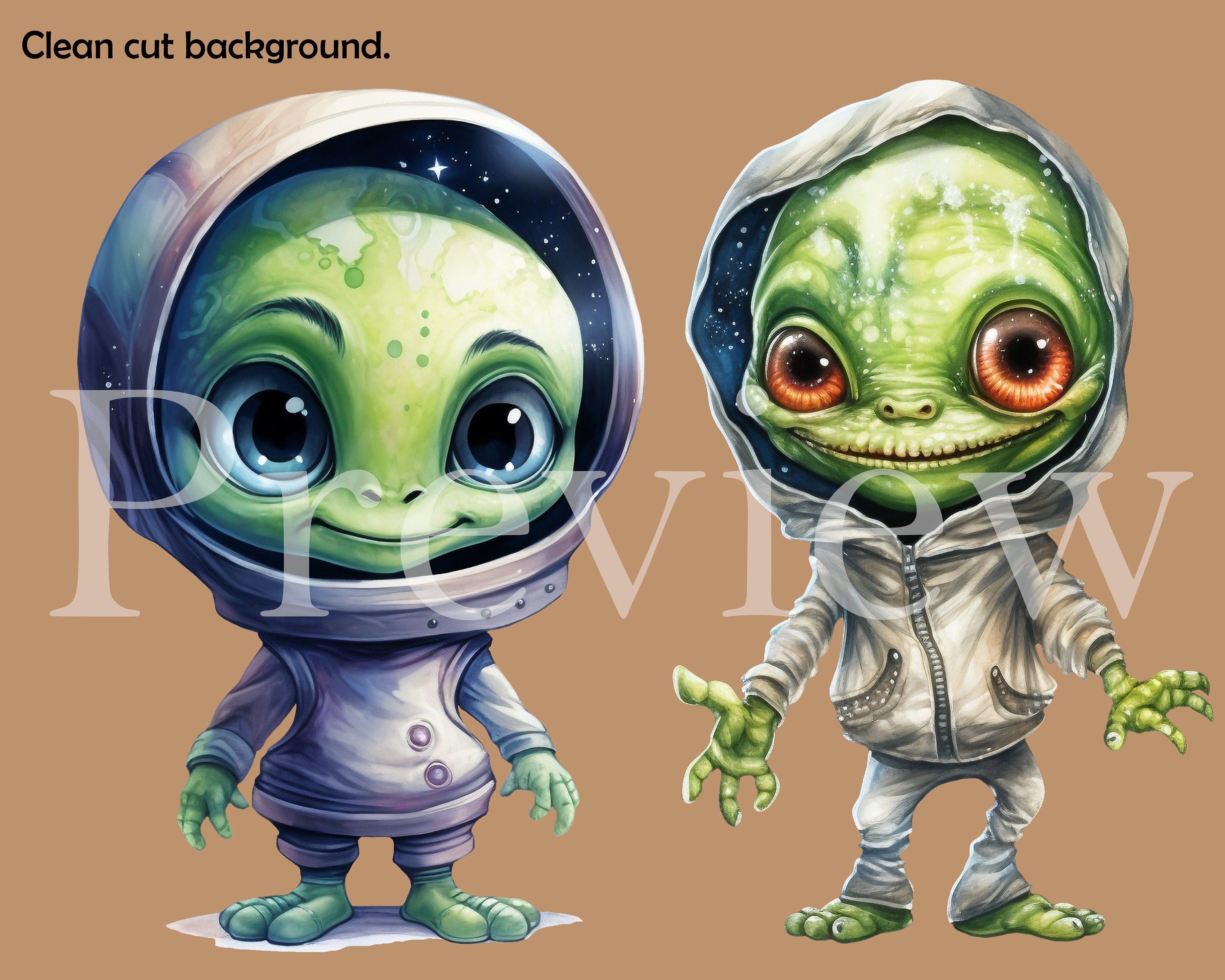 Watercolor Cute Alien Clipart Ufo PNG Funny Aliens Digital Art ...