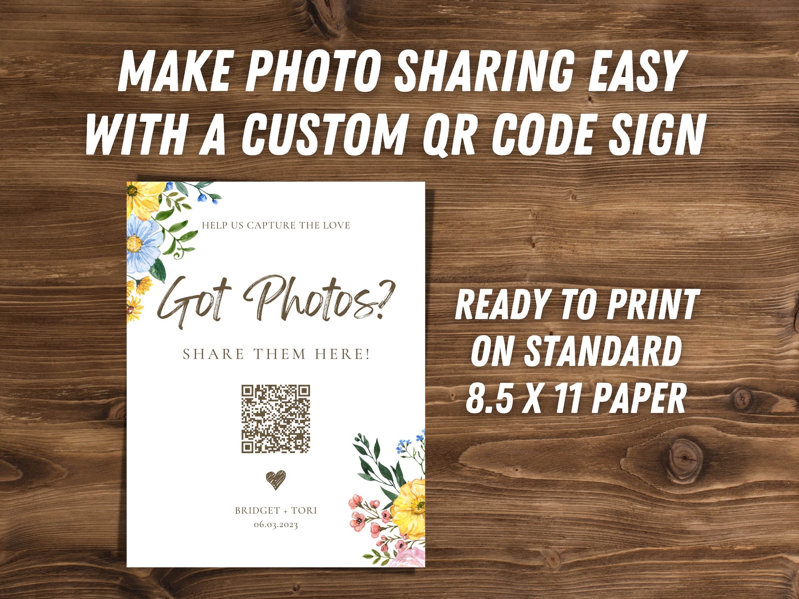 Custom Wedding QR Code Sign for Easy Photo Sharing - Share and Preserve ...