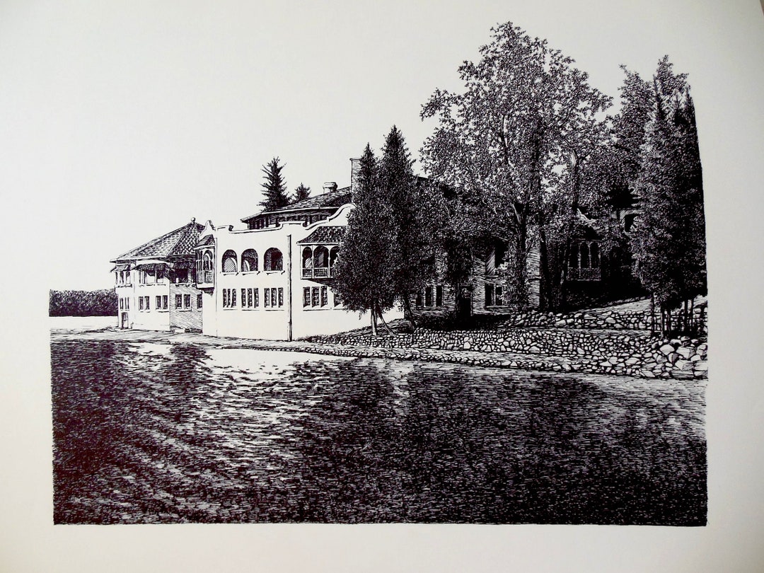 Pen and Ink Sketch of Bigwin Inn Dining Hall in Muskoka (print) - Etsy