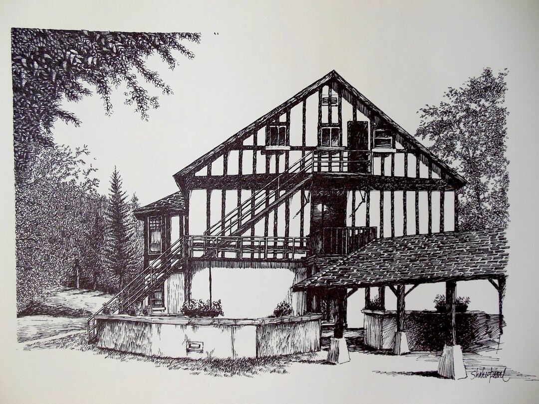 Pen and Ink Sketch of Bigwin Inn West Entrance (print) - Etsy