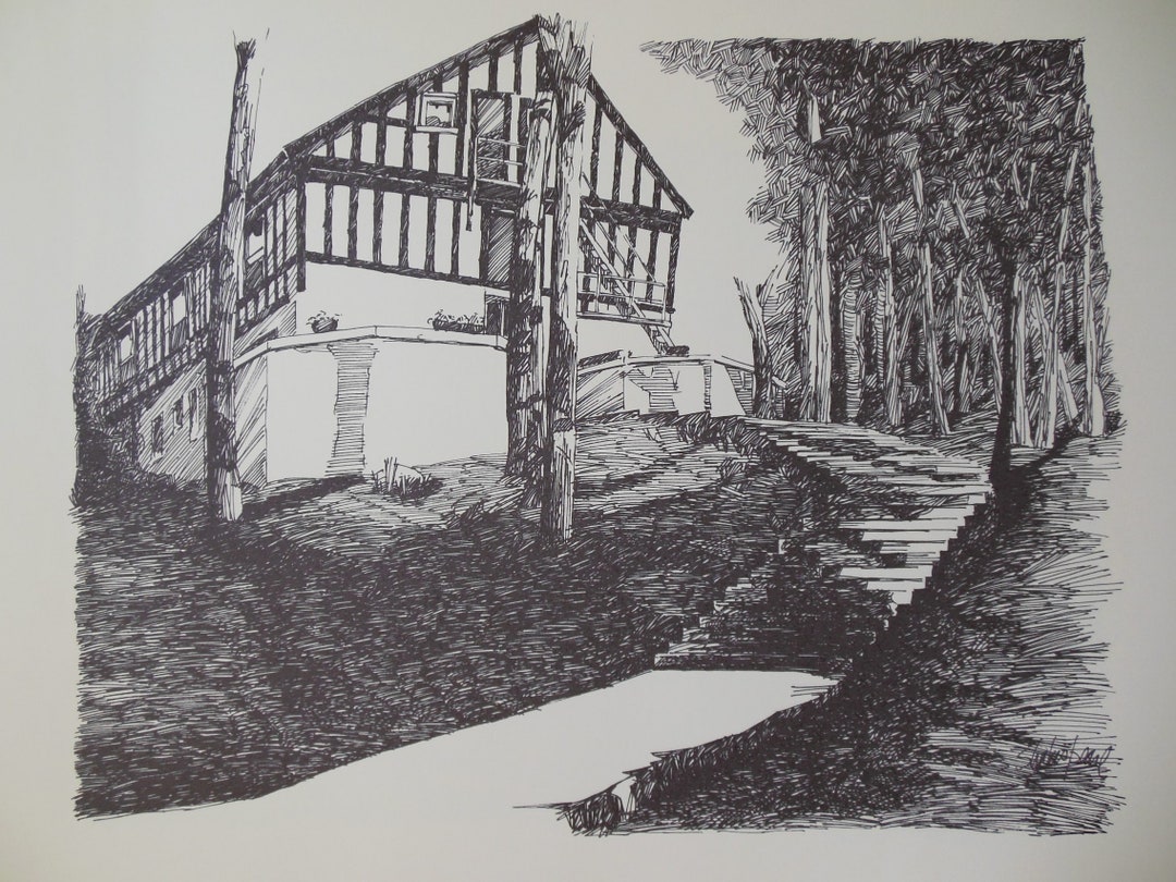 Pen and Ink Sketch of Bigwin Inn East Entrance print - Etsy