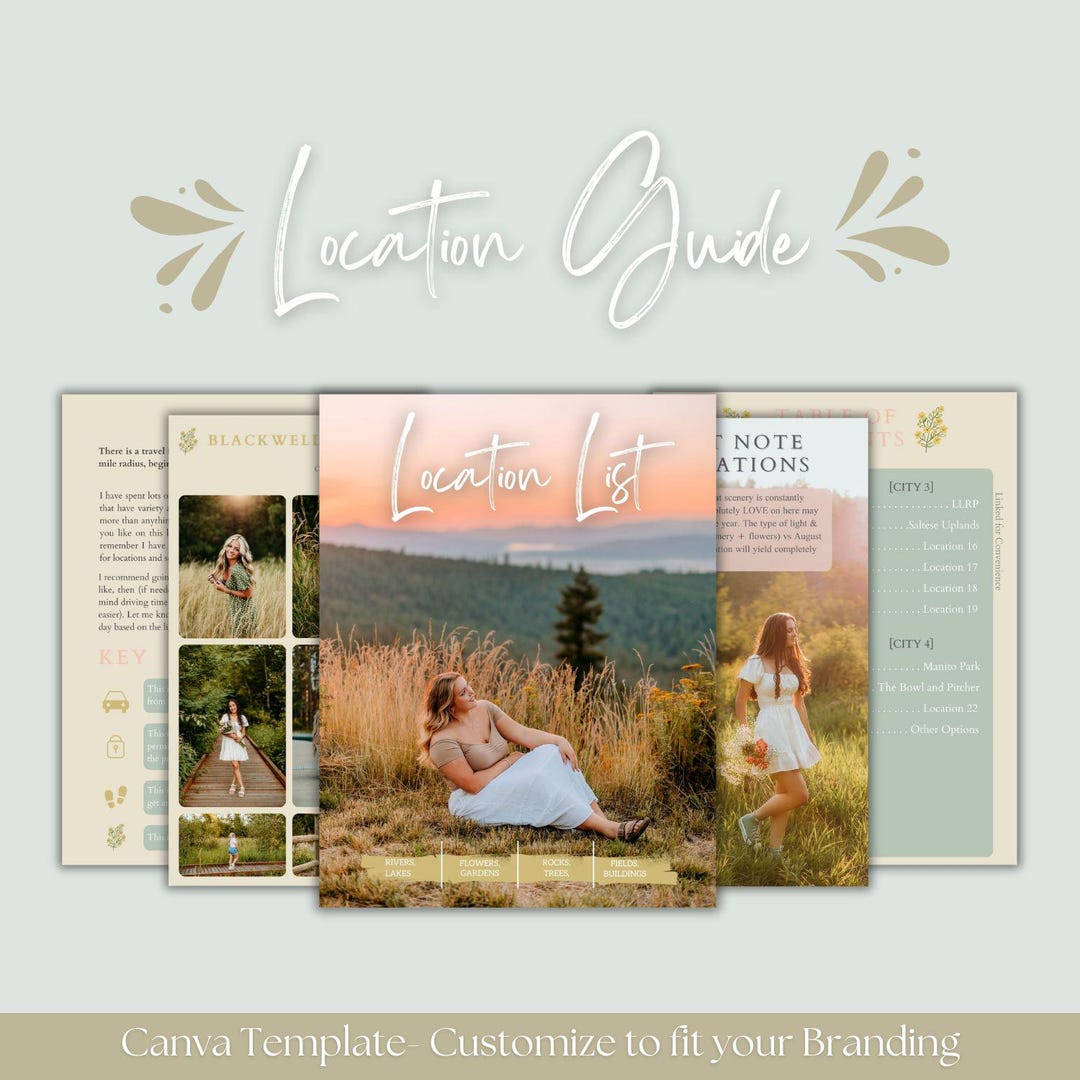 Photography Client Location Guide: Customizable Canva Template (instant ...