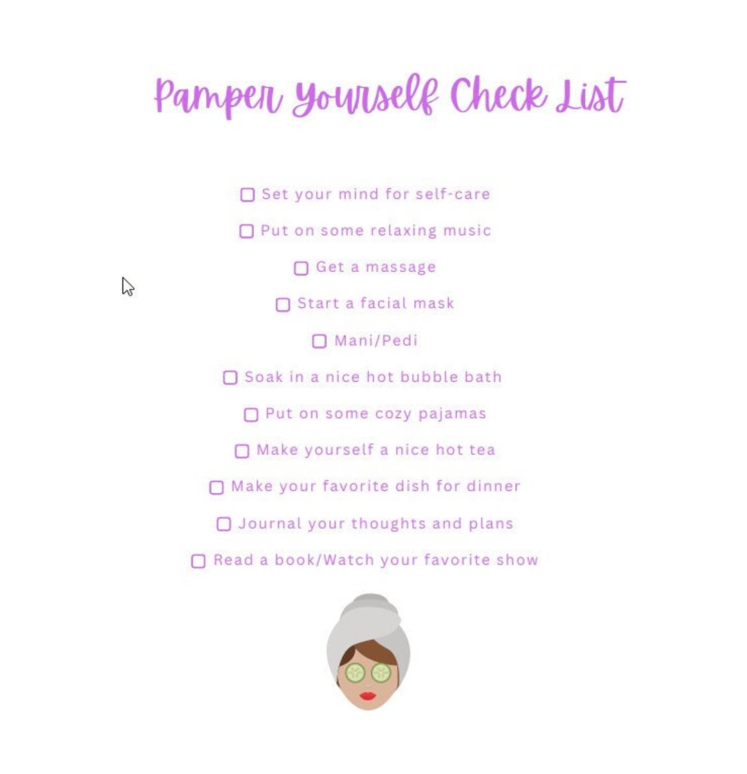 Self Care, Pamper Yourself, Check List, Printable Download, to Do - Etsy