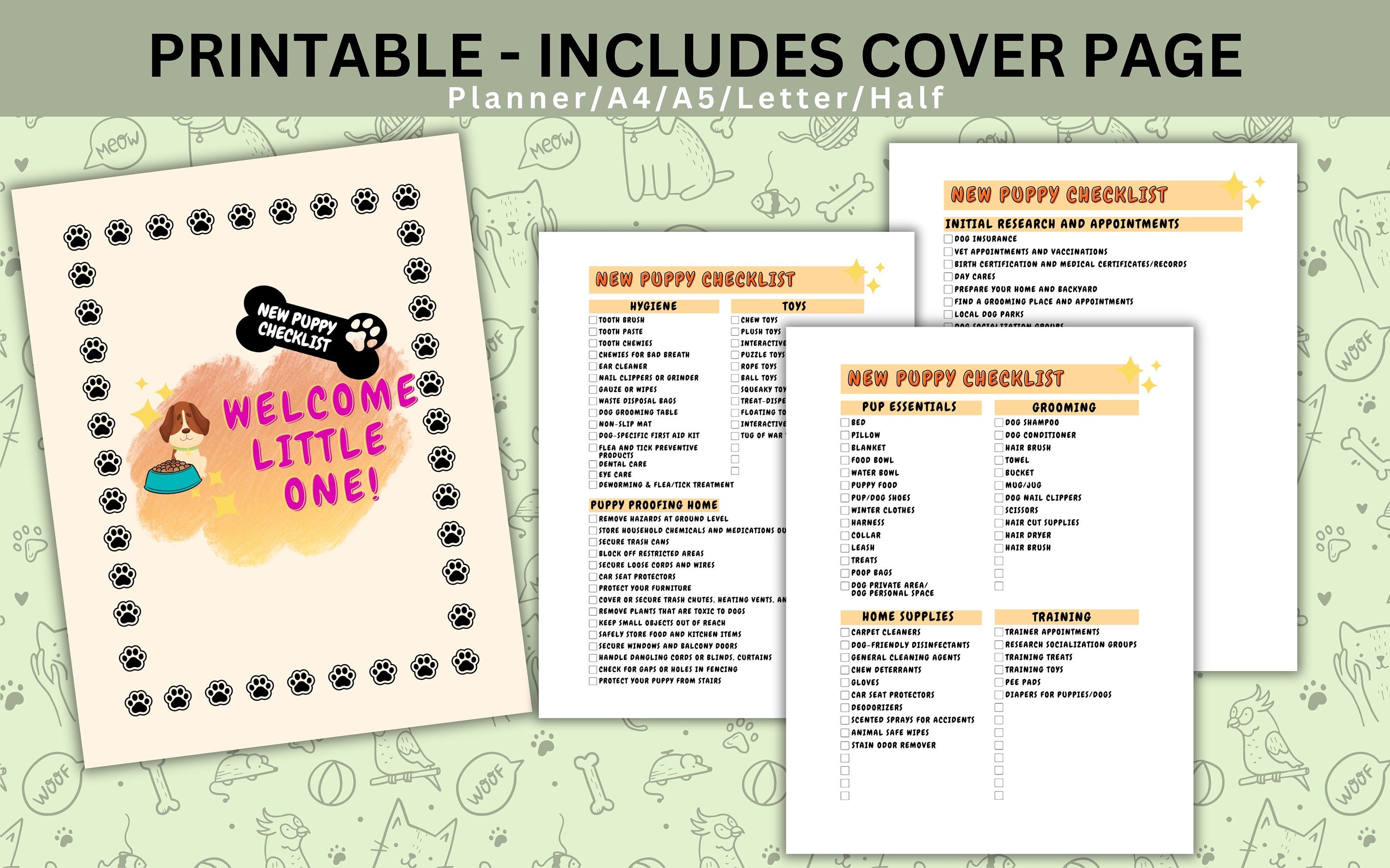 New Puppy Welcome Checklist, Puppy Essentials, Puppy Planner, Dog ...