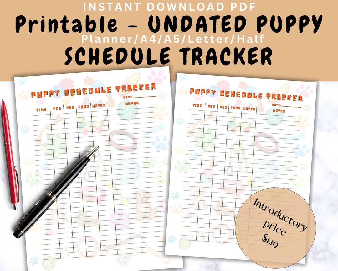 Daily Schedule for Potty, Hydration, and Feeding, Keep Track of Your ...