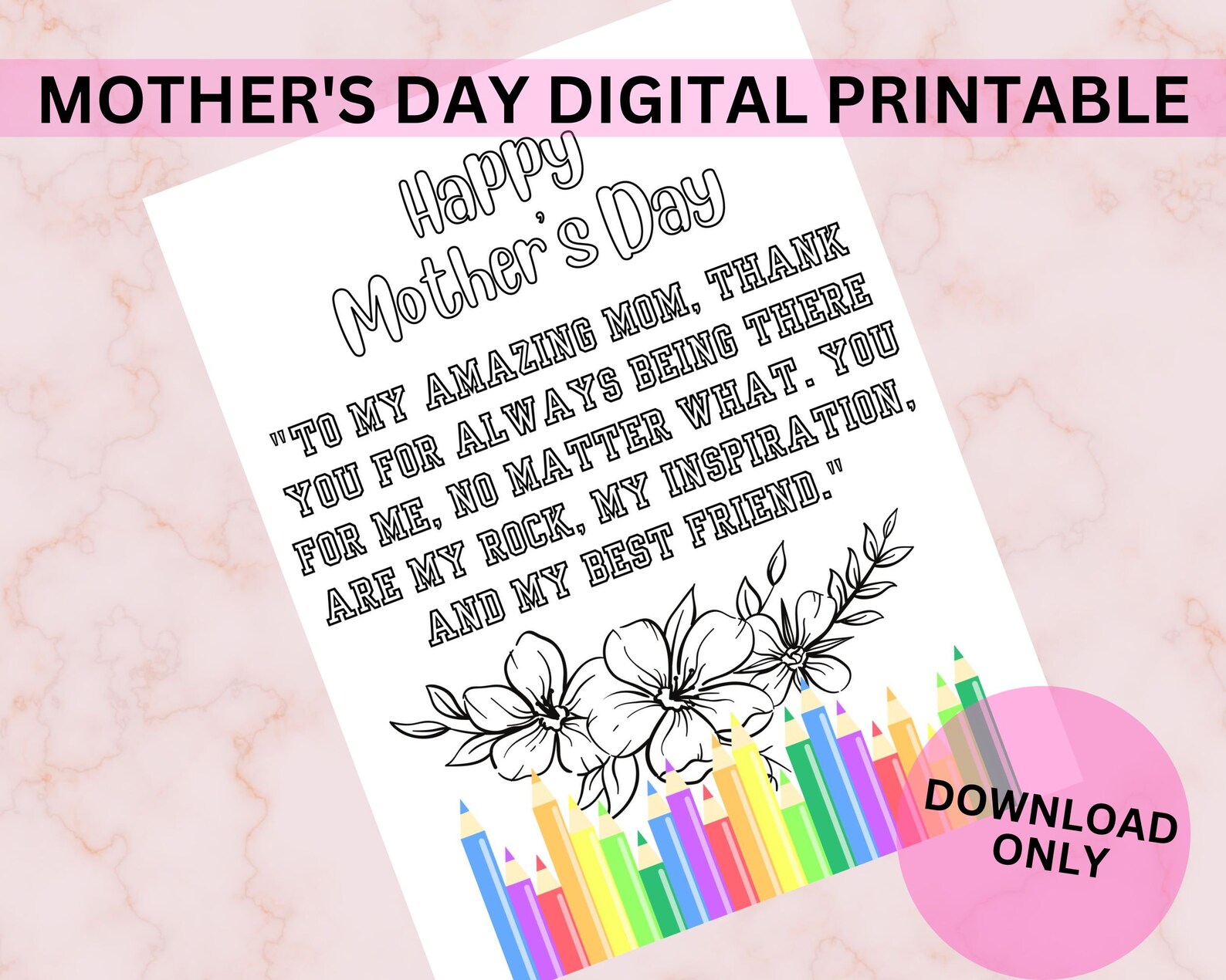 Printable Coloring Page With Beautiful Message for Mom This Mother's ...