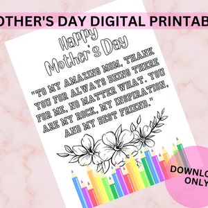 Printable Coloring Page With Beautiful Message for Mom This Mother's ...