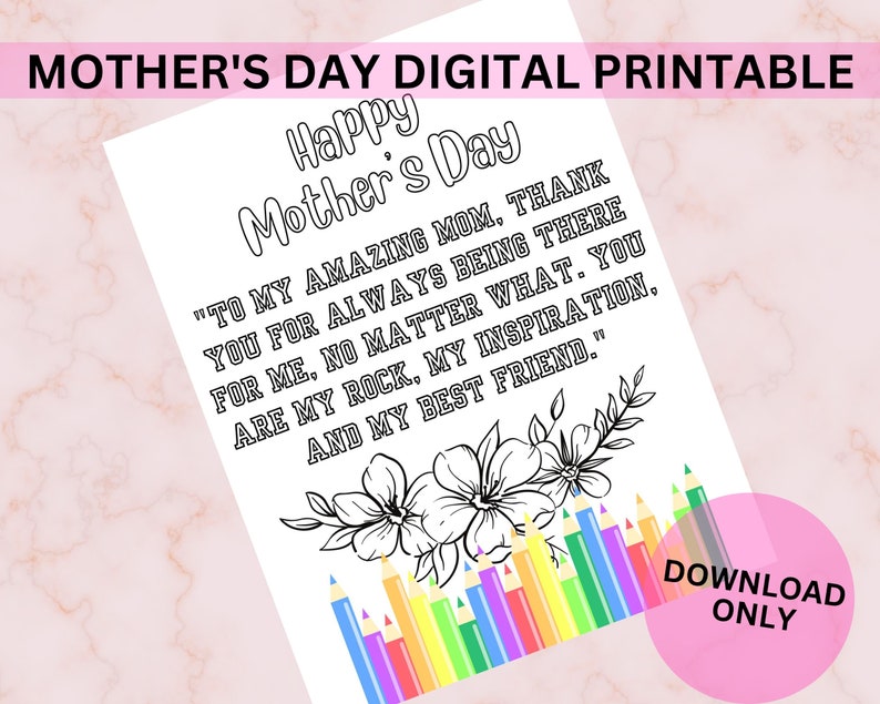 Printable Coloring Page With Beautiful Message for Mom This Mother's ...