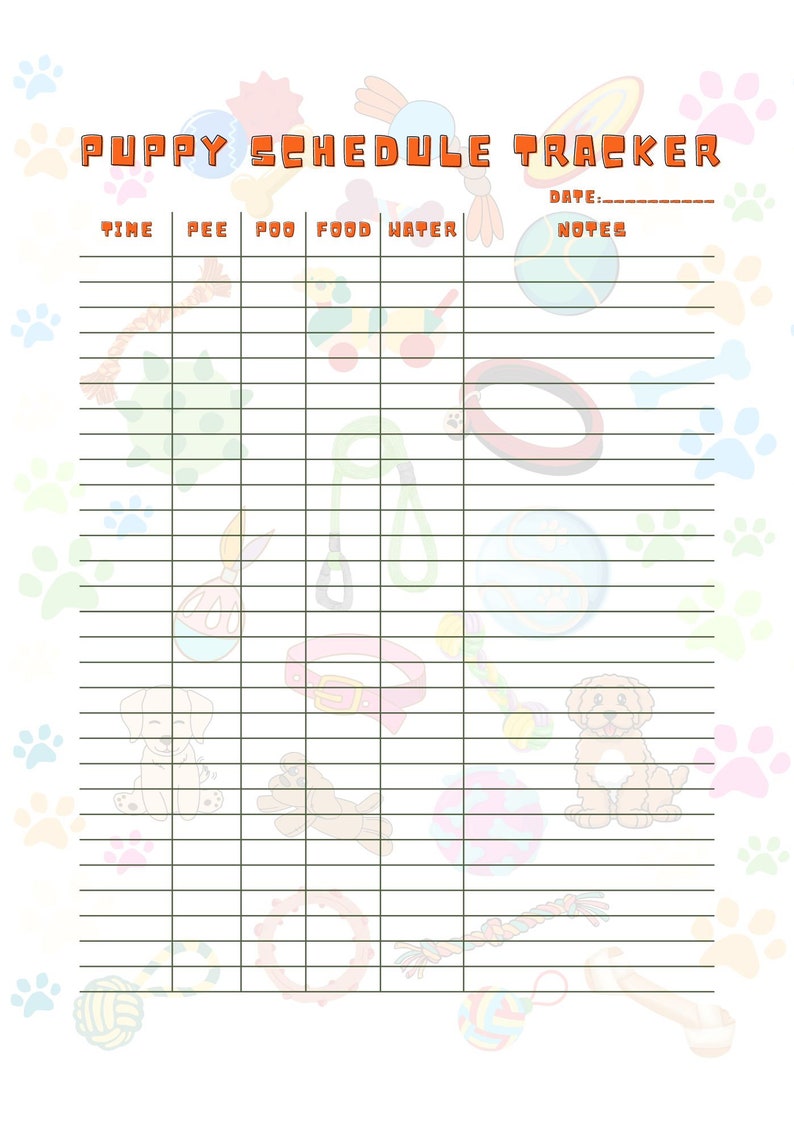 Daily Schedule for Potty, Hydration, and Feeding, Keep Track of Your ...