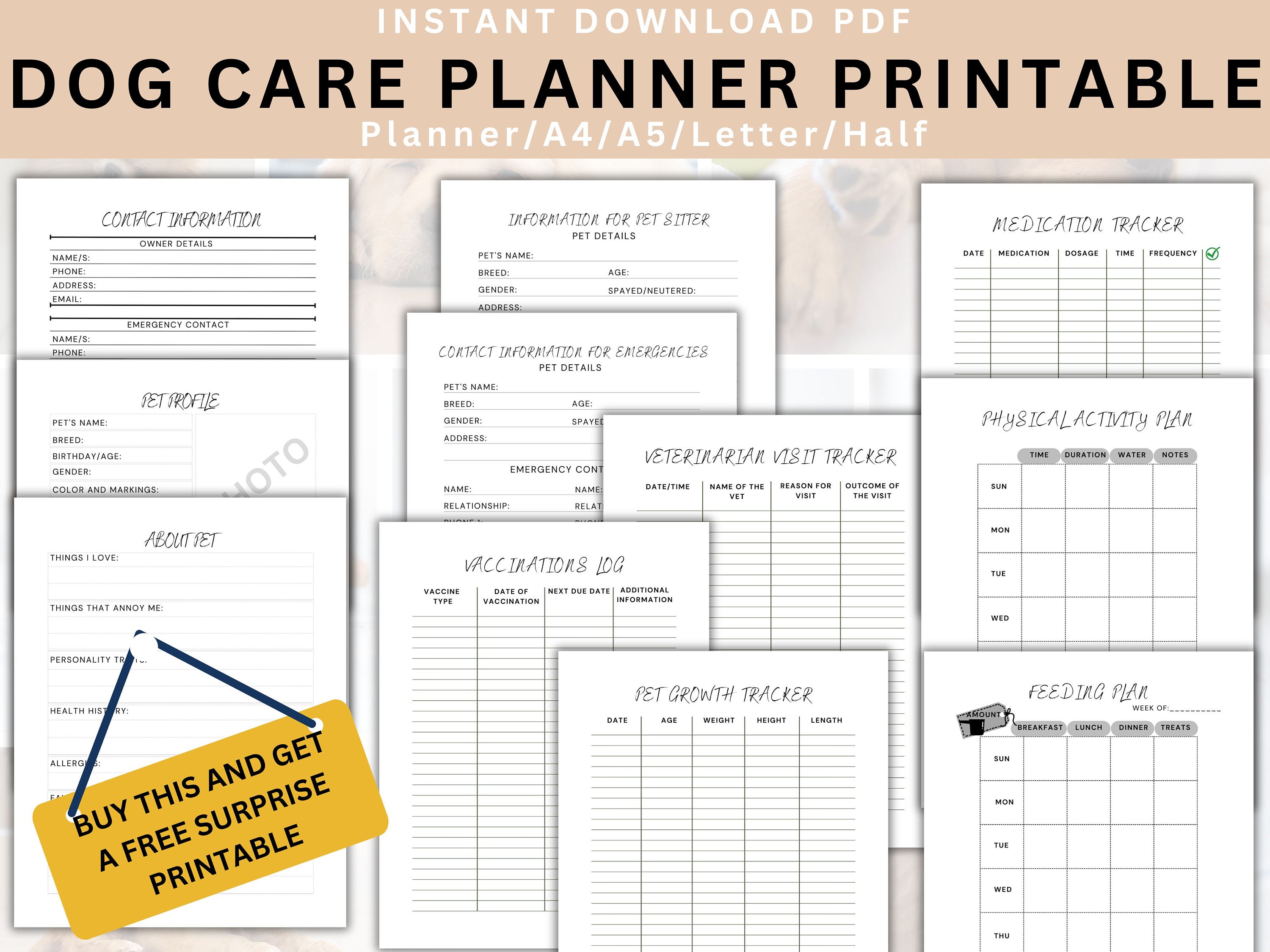 Pet Care Binder for Puppy Owners-complete Planner, Vaccination Tracker ...