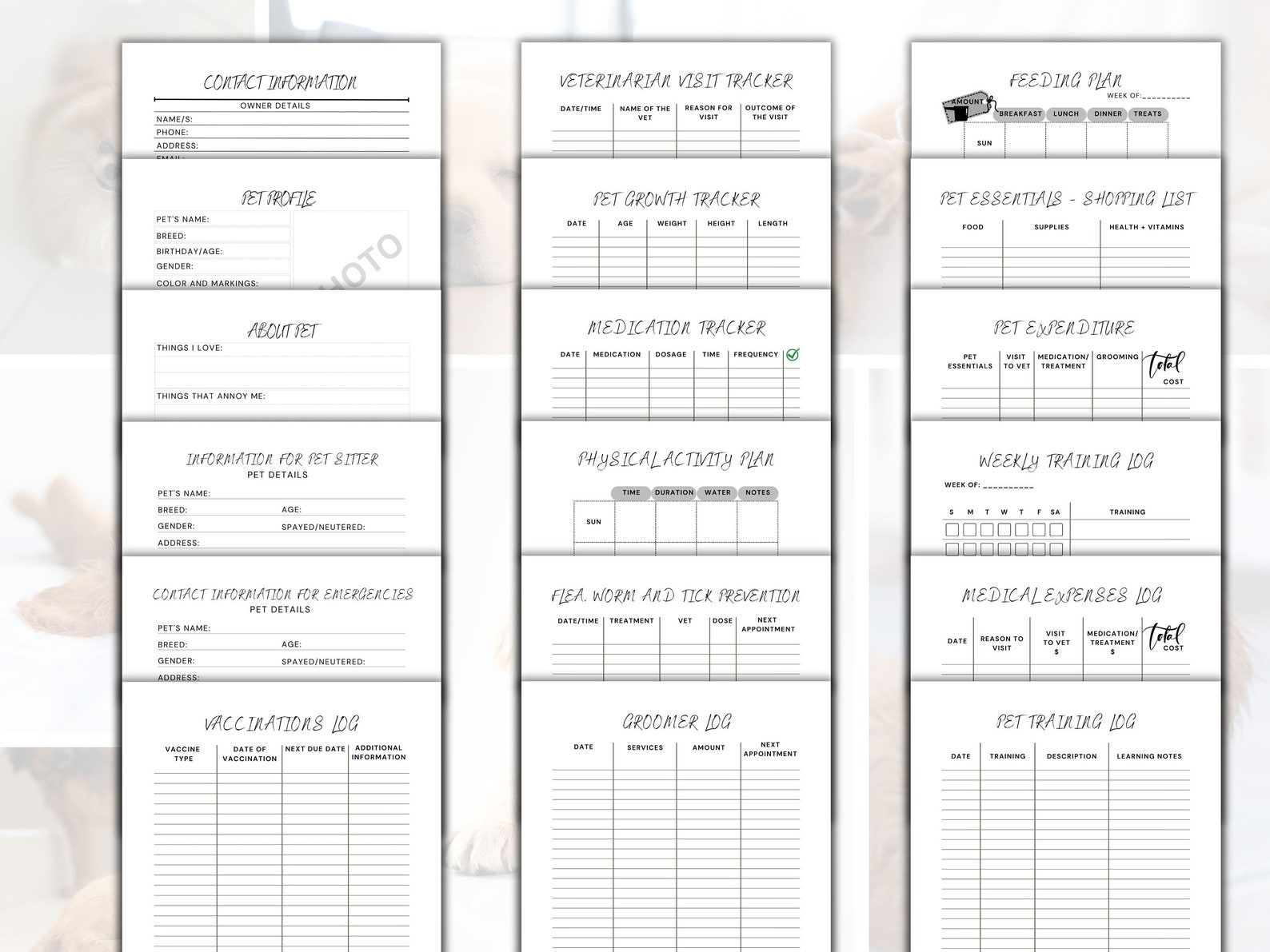 Pet Care Binder for Puppy Owners-complete Planner, Vaccination Tracker ...