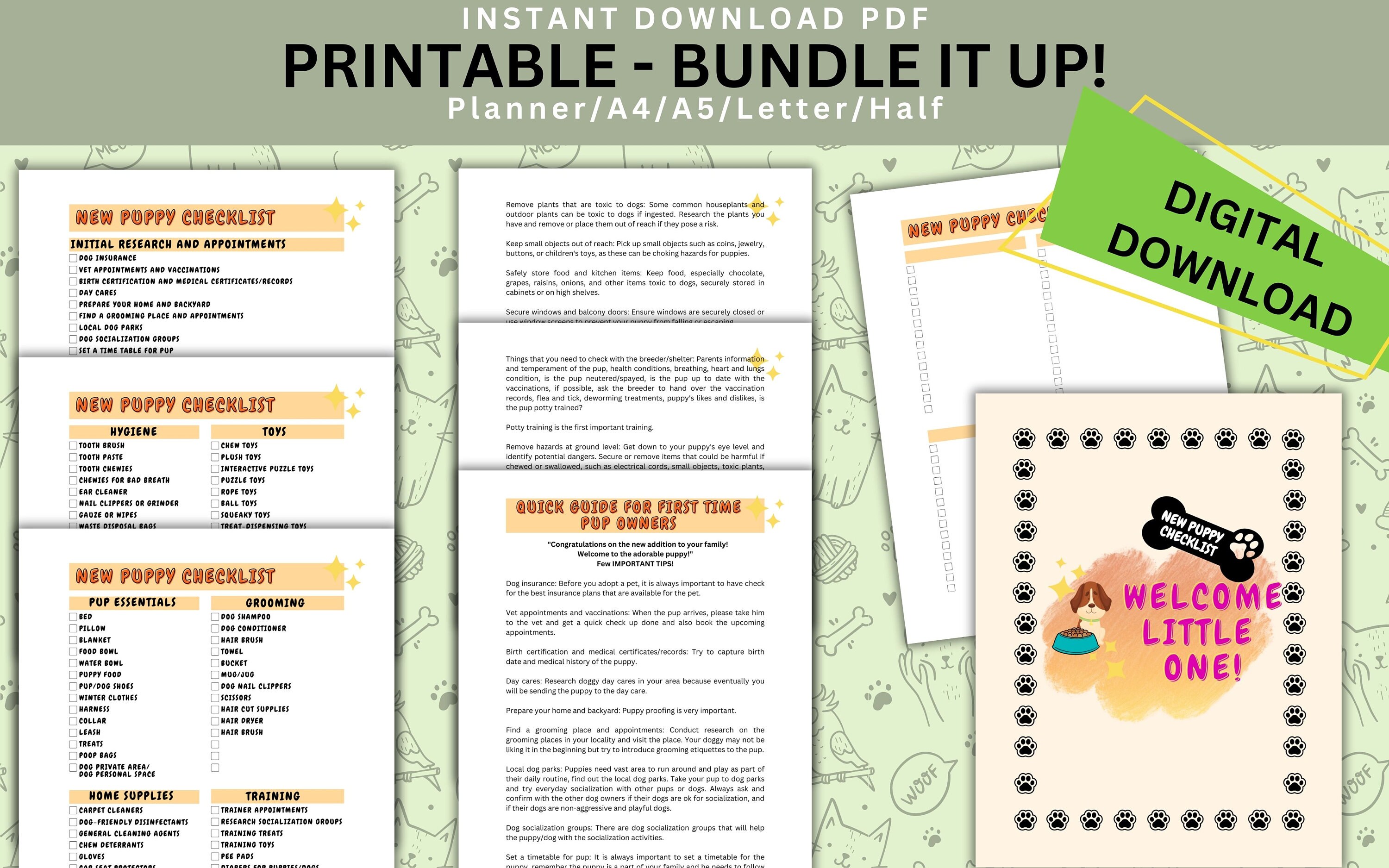 New Puppy Welcome Checklist, Puppy Essentials, Puppy Planner, Dog ...