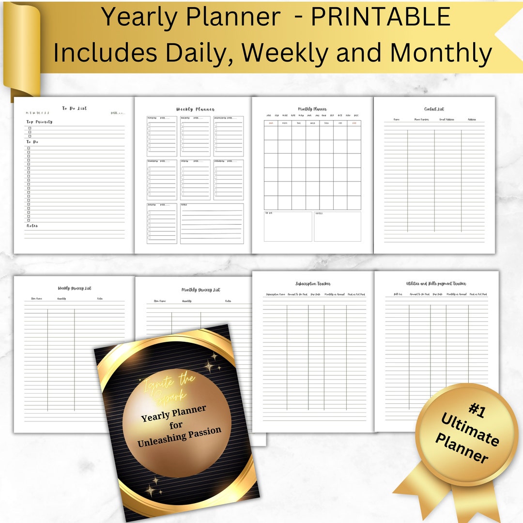 24 Page Productivity Planner: Printable Digital Yearly Planner for Goal ...